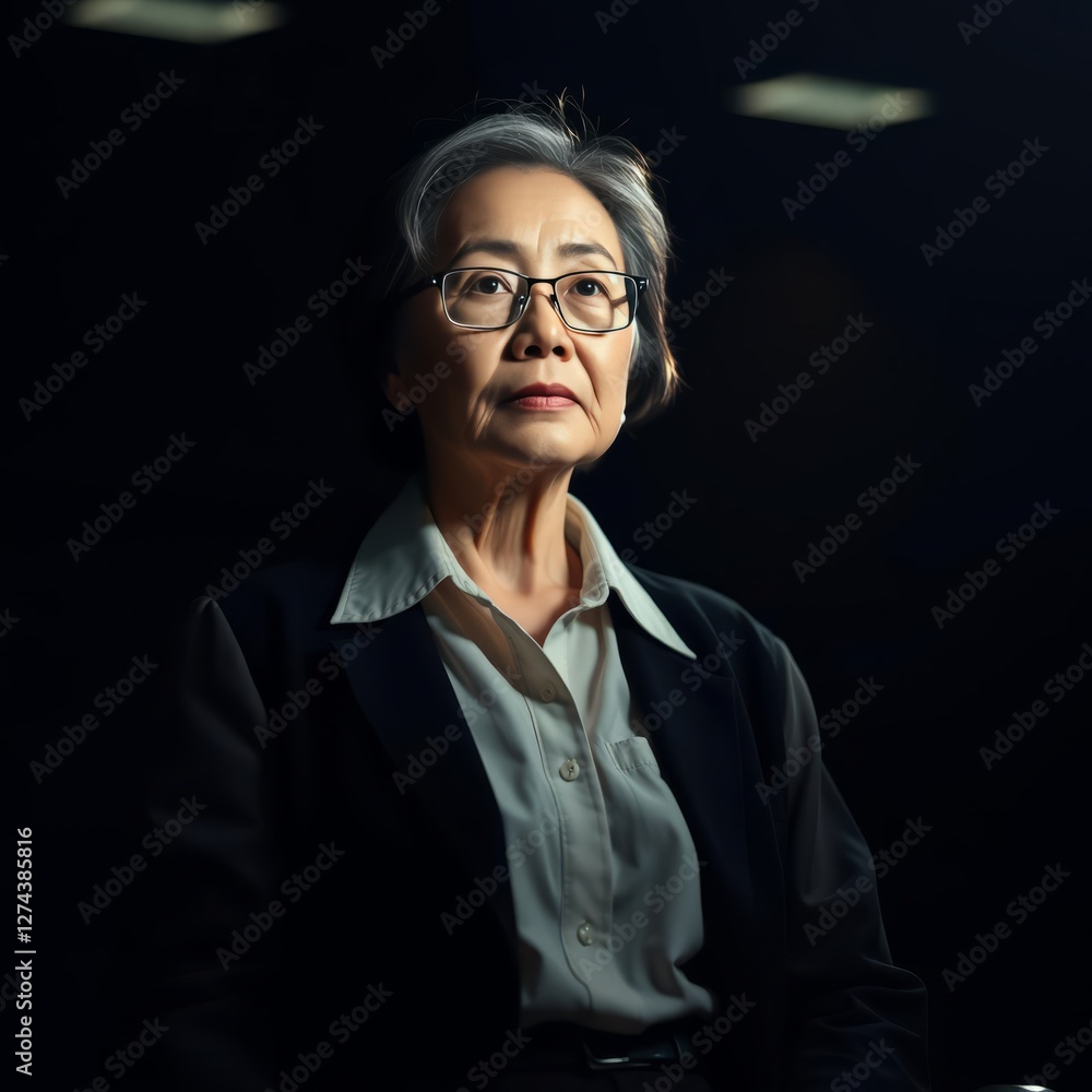 East asian senior female professor in university lecture hall East ...