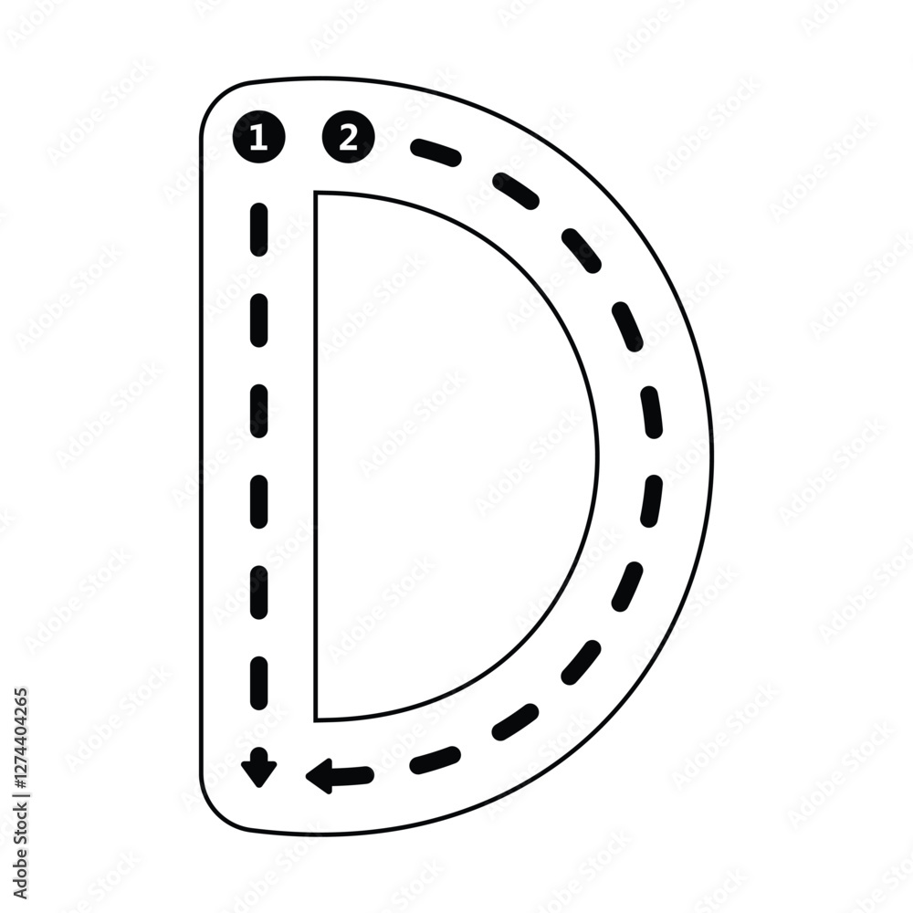 Tracing Alphabet letter D, Uppercase prewriting dotted line element for ...