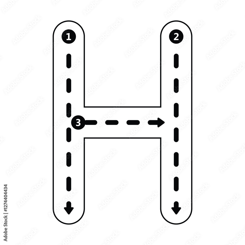 Tracing Alphabet letter H, Uppercase prewriting dotted line element for kindergarten, preschool ...