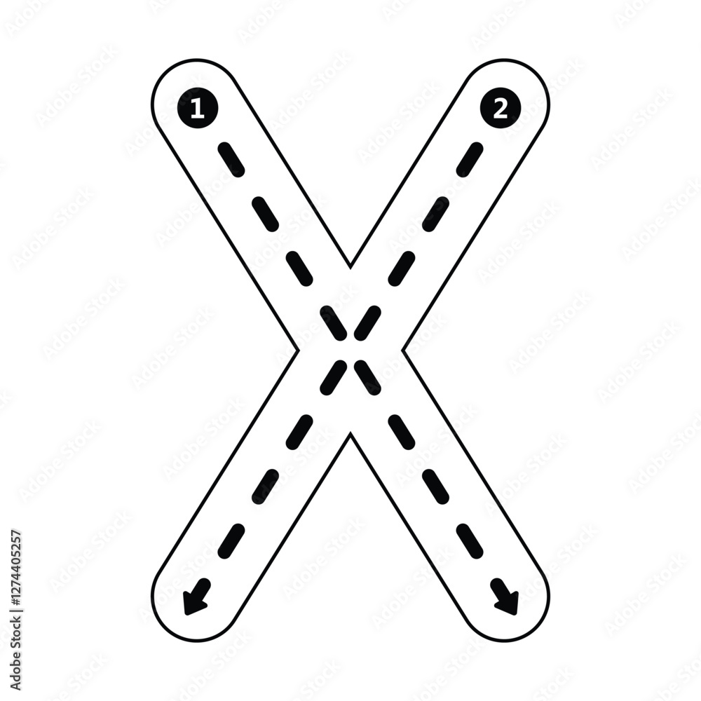 Tracing Alphabet letter X, Uppercase prewriting dotted line element for kindergarten, preschool ...