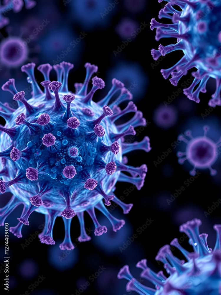 A detailed microscope view of a prion interacting with immune cells ...