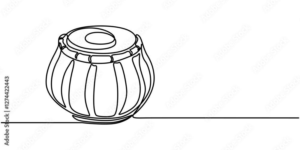 Tabla drum one line art. Continuous line drawing of sound, beat, ethnic ...