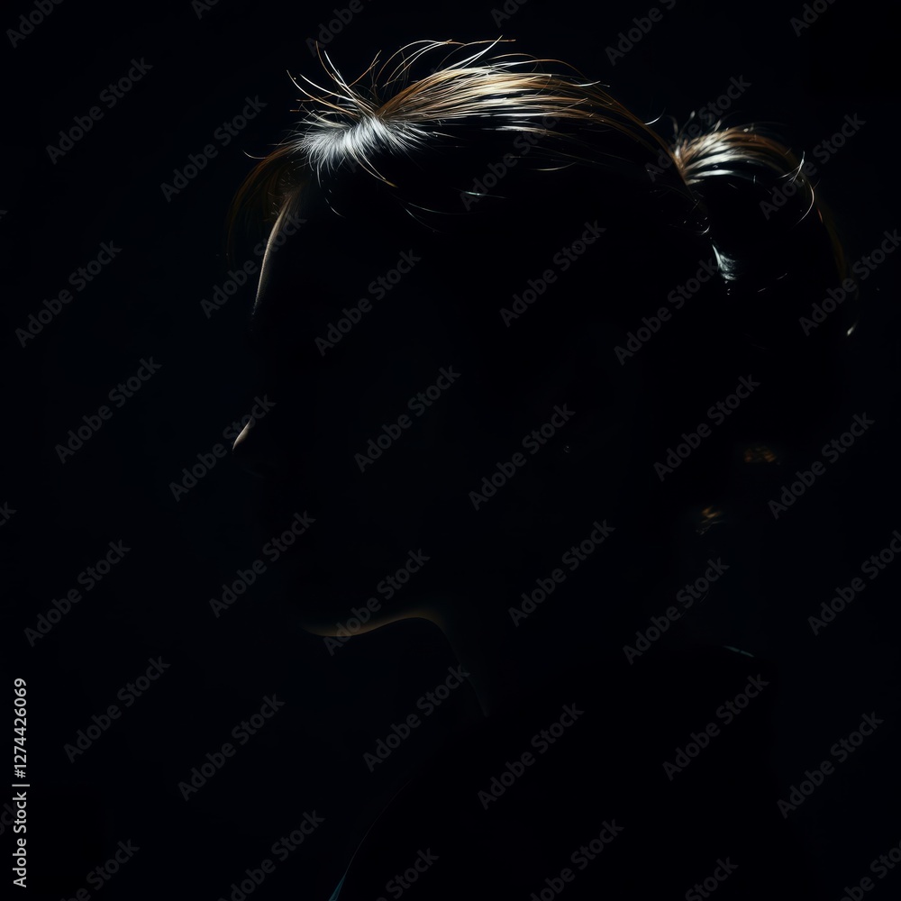 East asian woman in profile with pulled-back hair and neutral ...