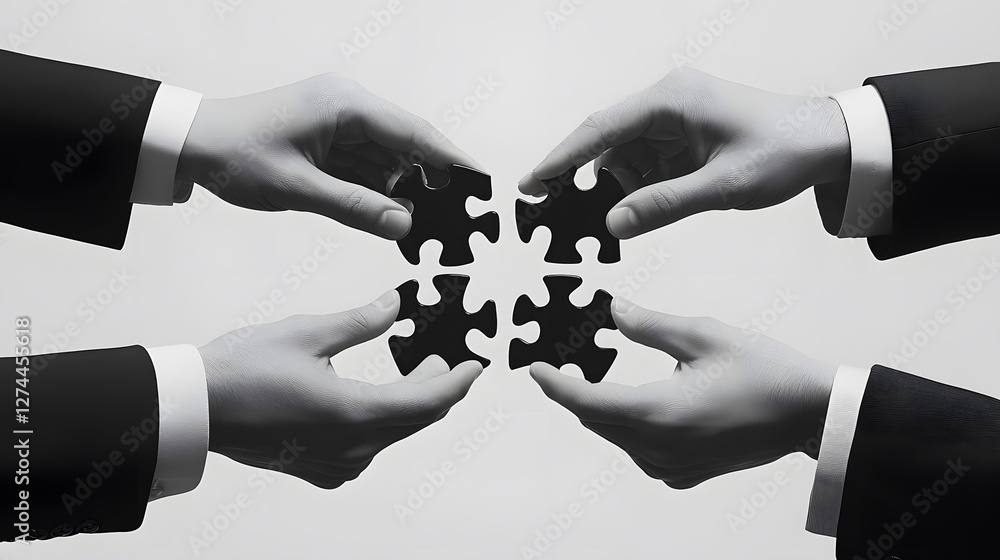 Foto de Stock Interlocking Connections: Four hands, clad in formal ...