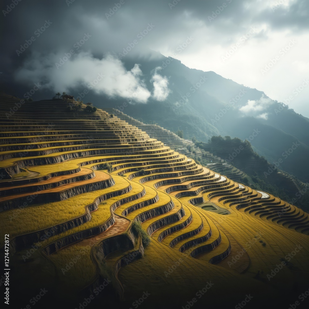 Rice terraces - located on vertical terraces of rice fields mainly in ...