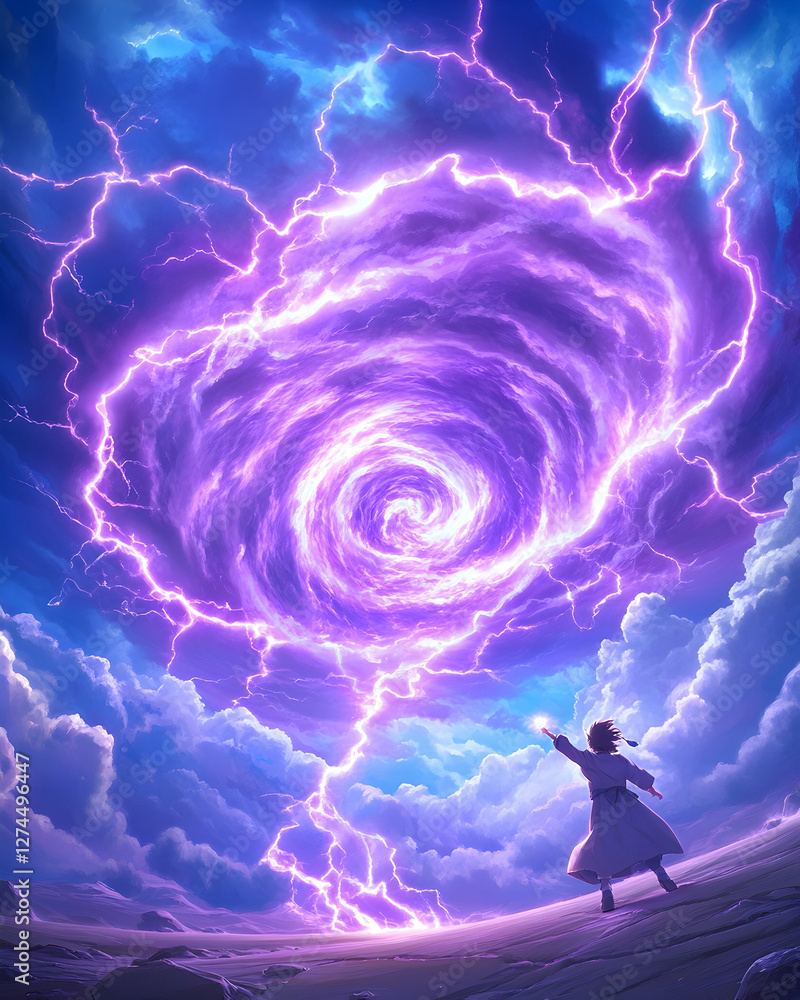 Mystical vortex, wizard summoning lightning, dramatic sky. Possible use ...