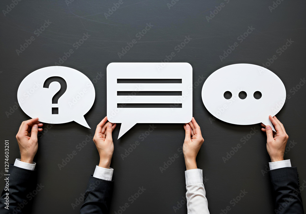 Communication Concept: Hands Holding Different Speech Bubbles with ...