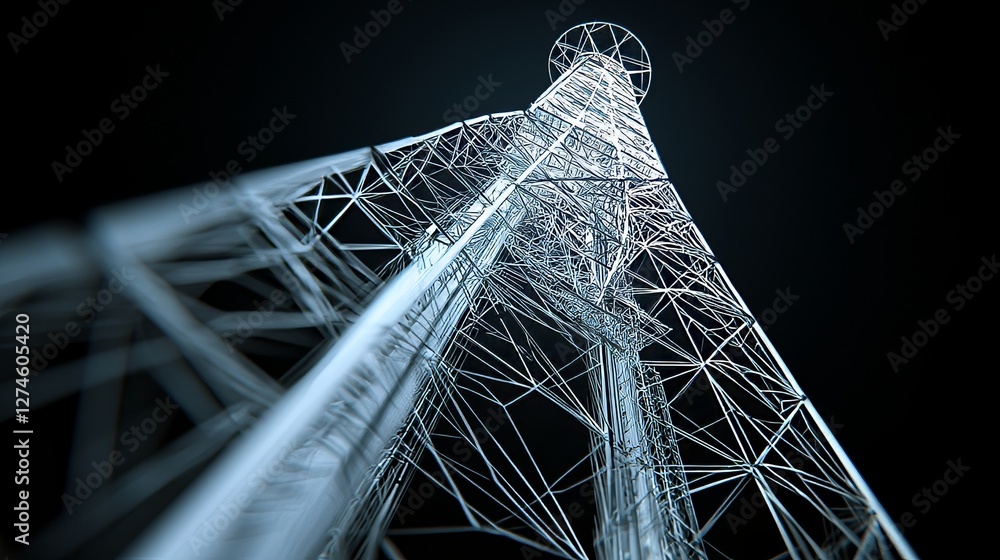 Advanced engineering concept featuring a futuristic oil rig blueprint ...