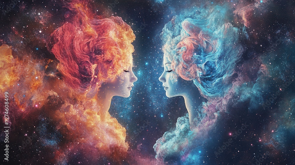 Gemini Zodiac Sign in a Cosmic Nebula. Astrology and Esoteric Horoscope ...