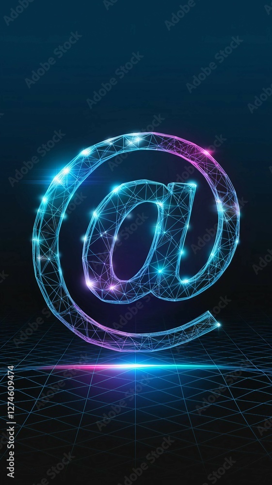 High-tech digital @ email icon on a blue background. email ...