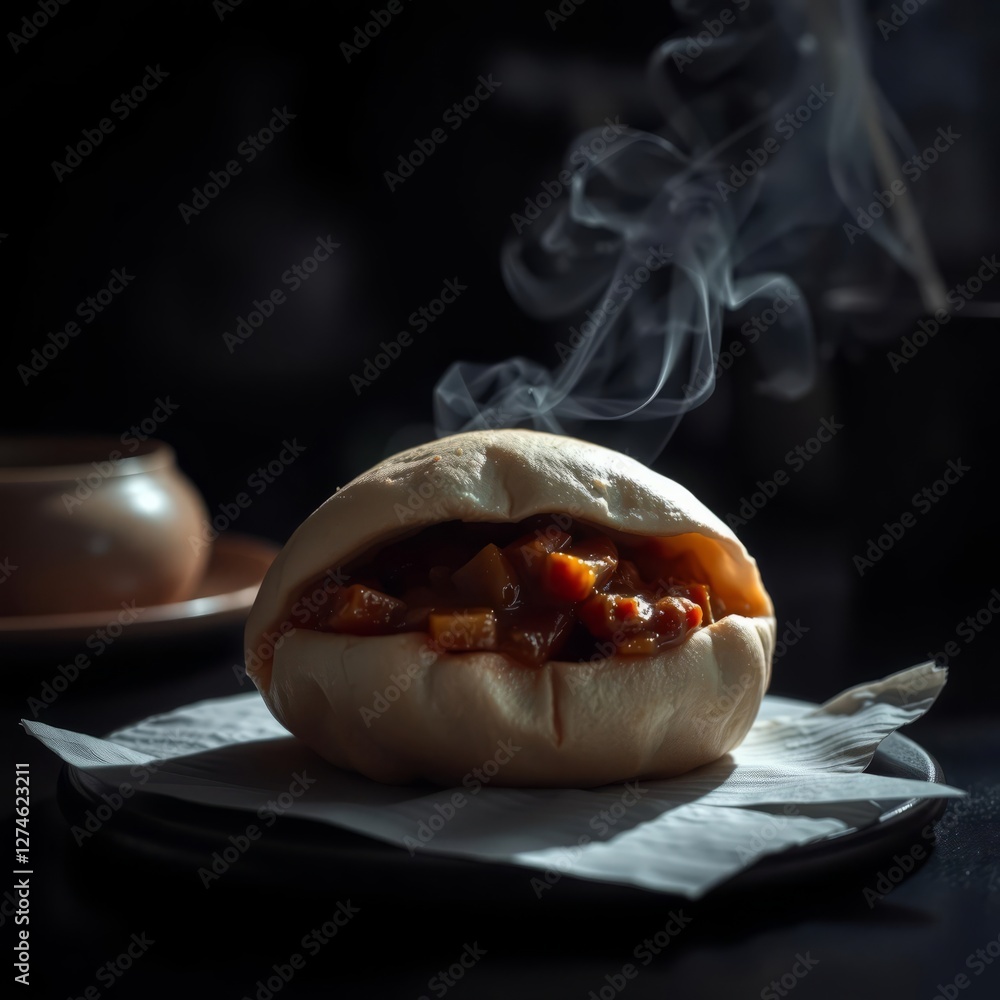 Steaming hot bun with savory filling East Asian china japan japanese ...
