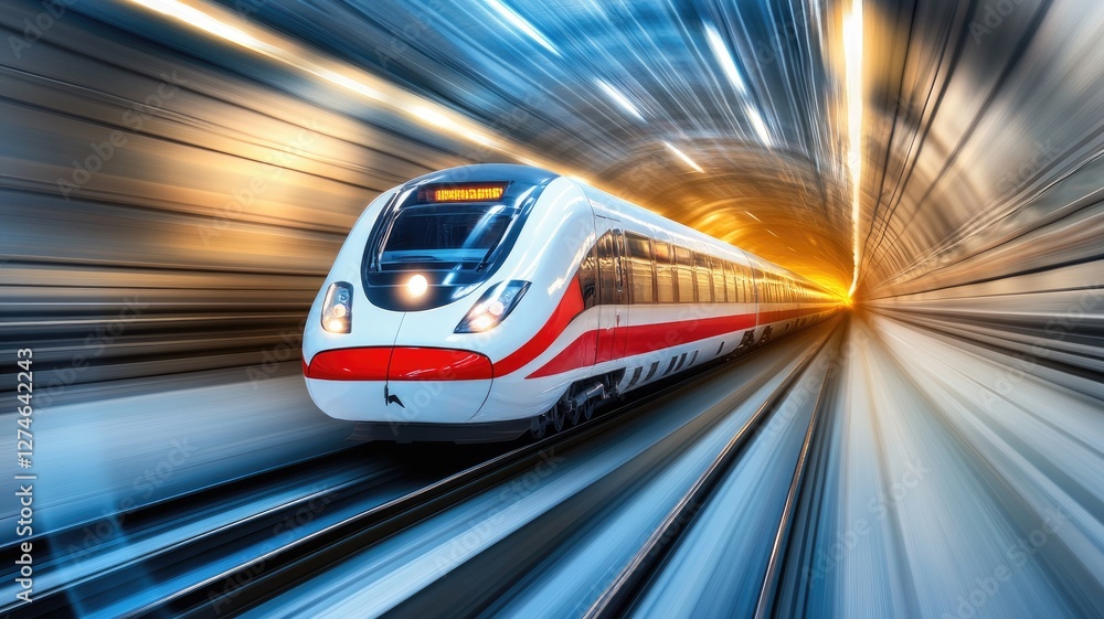 High-speed train moving through tunnel, symbolizing speed and ...