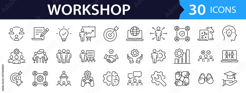 Vector de Stock Workshop set of web icons in line style. Business Workshop icons for web and ...