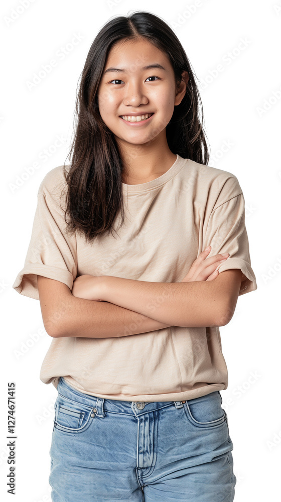 Little kid girl 12,13, 14 years old on transparent background. Children ...