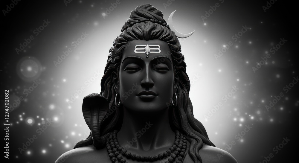 Black and white illustration of statue of Lord Shiva for Sawan ...