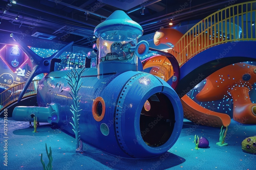 Brightly colored underwater-themed play area features a large blue ...