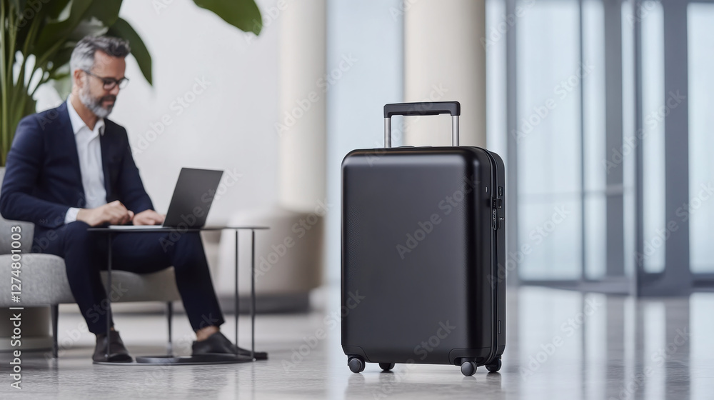 Modern smart suitcase with built-in charging station in office setting ...