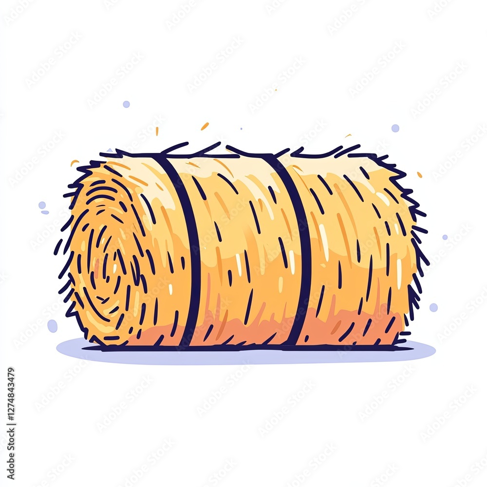 hay bale, a simple line drawing, flat design style, pastel colors ...