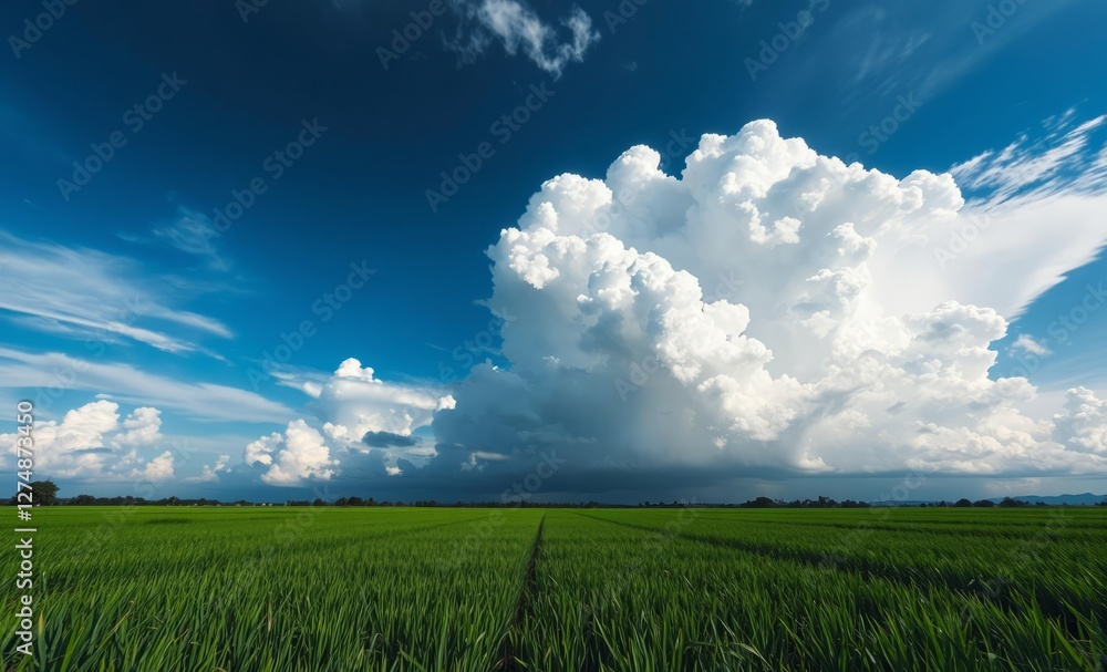 South east asian field with blue sky and white clouds East Asian china ...