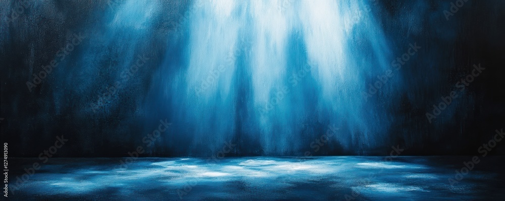 Blue light studio backdrop, dark room, floor, background, product ...