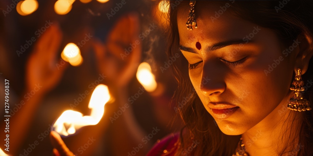 Indian woman praying with fire at maha kumbh mela in india Stock Photo ...