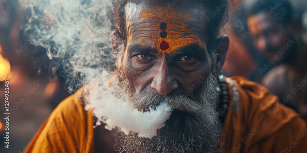 Indian sadhu smoking chillum at kumbh mela festival in india Stock ...