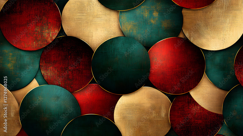 fondo con circulos de colores fuertes unidos color rojo verde y dorado ...