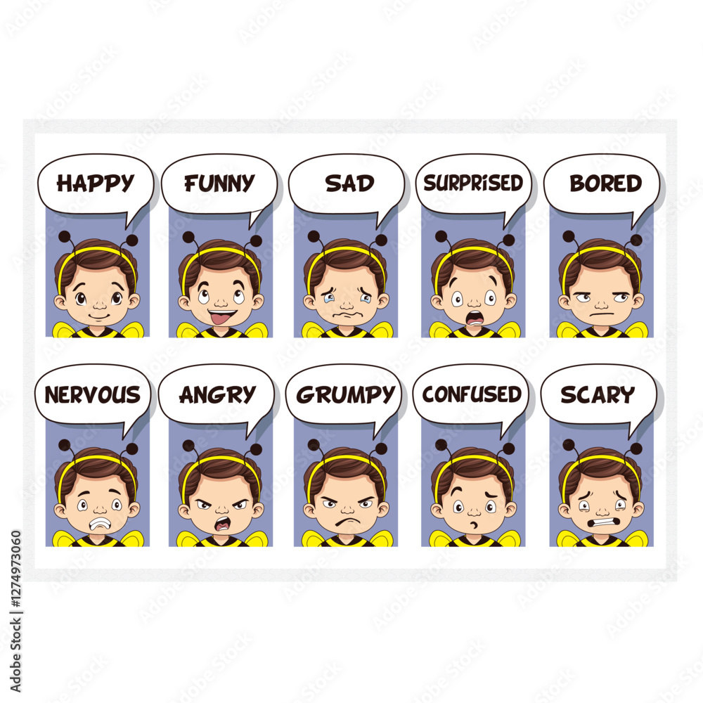 Cartoon faces with emotional expressions for kids to learn different ...