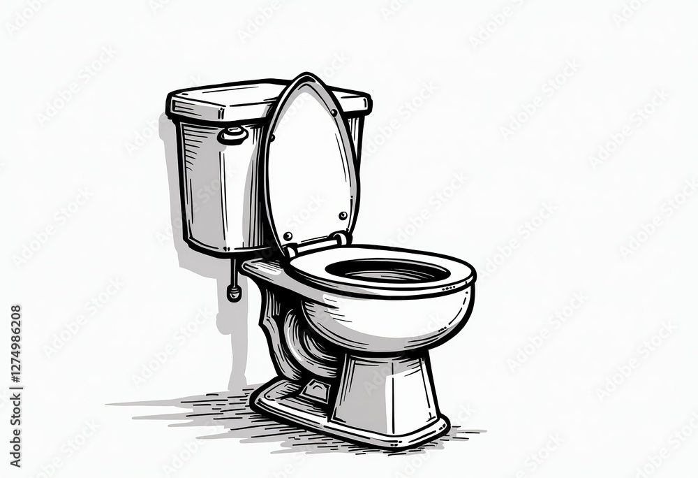 Traditional Toilet Outline Drawing: Simple Side View, Black and White ...
