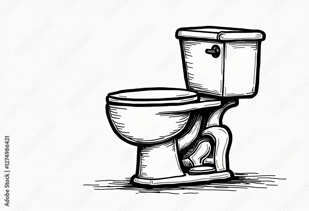 Clean Toilet Line Drawing: Side View, Black and White Sketch ...