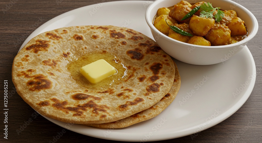 traditional indian gujarati food flat bread or chapati, roti with ...