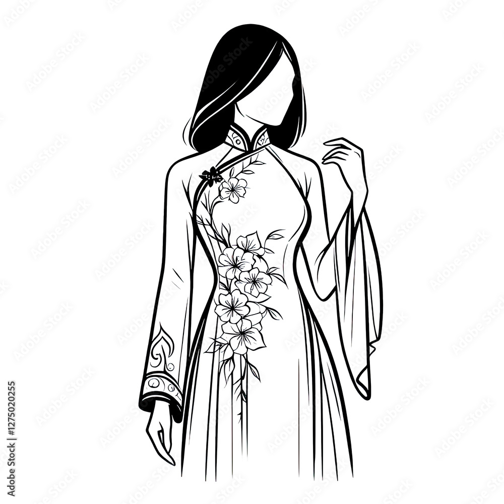 Women wear traditional fashion Vietnamese ao dai in simple one-line ...