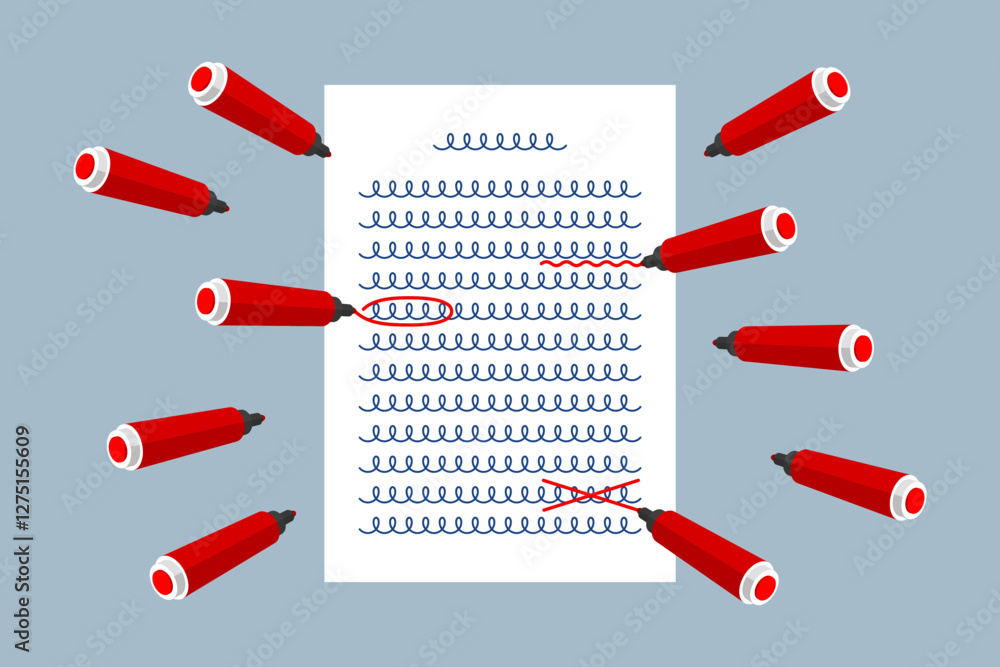 Document with handwritten text and markings, text checking and editing ...