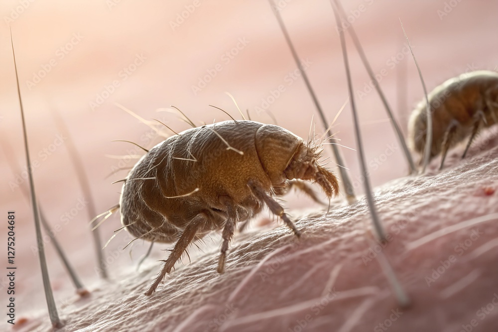 A highly magnified image revealing microscopic skin mites on human ...