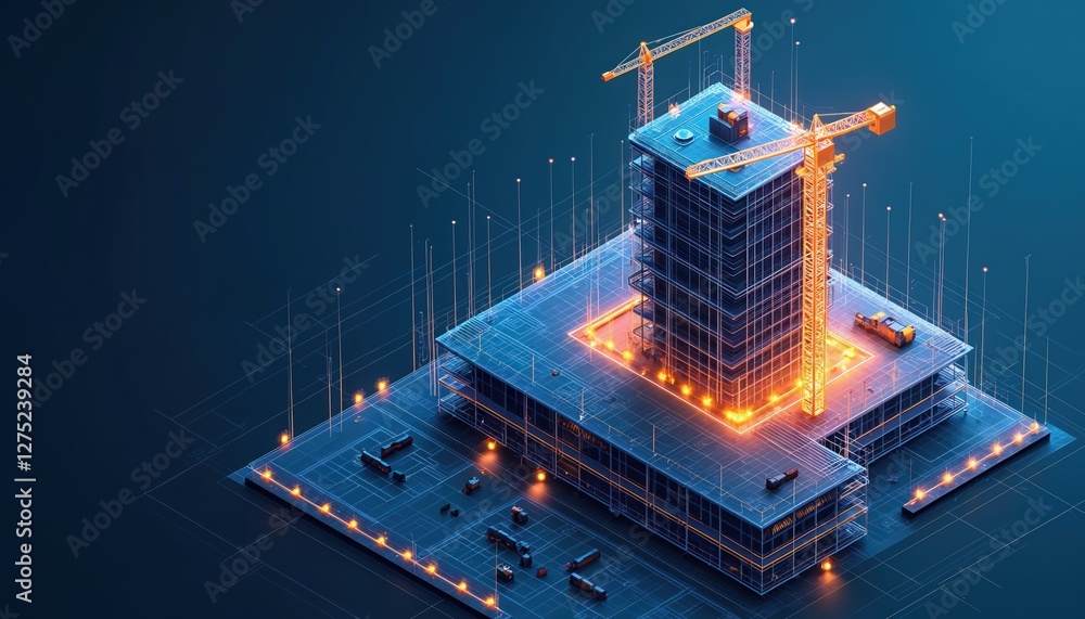 Digital construction building information modeling BIM concept. 3D ...