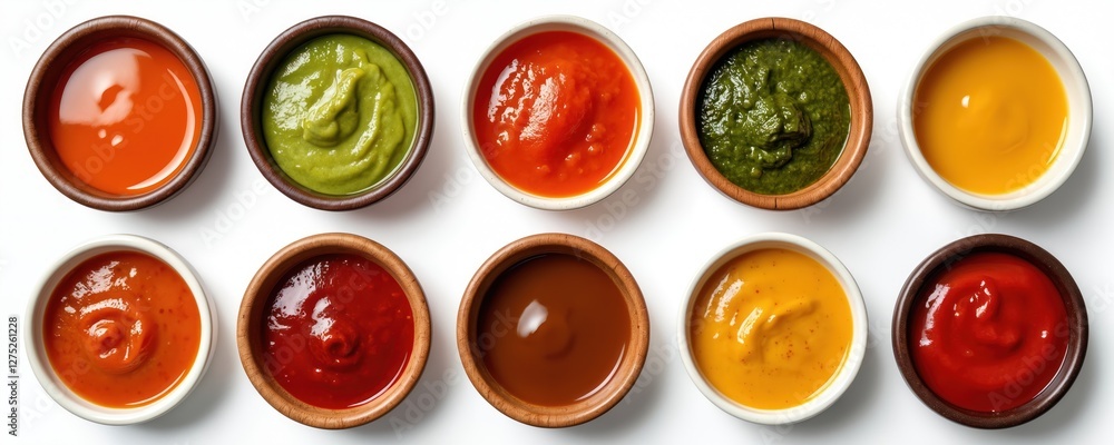 Bowls with various sauces set isolated on transparent background. Hot ...