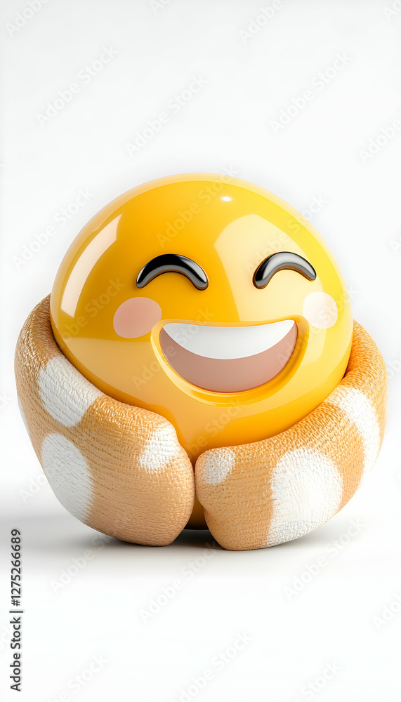 Happy emoji hugging itself, white background, digital art, social media ...