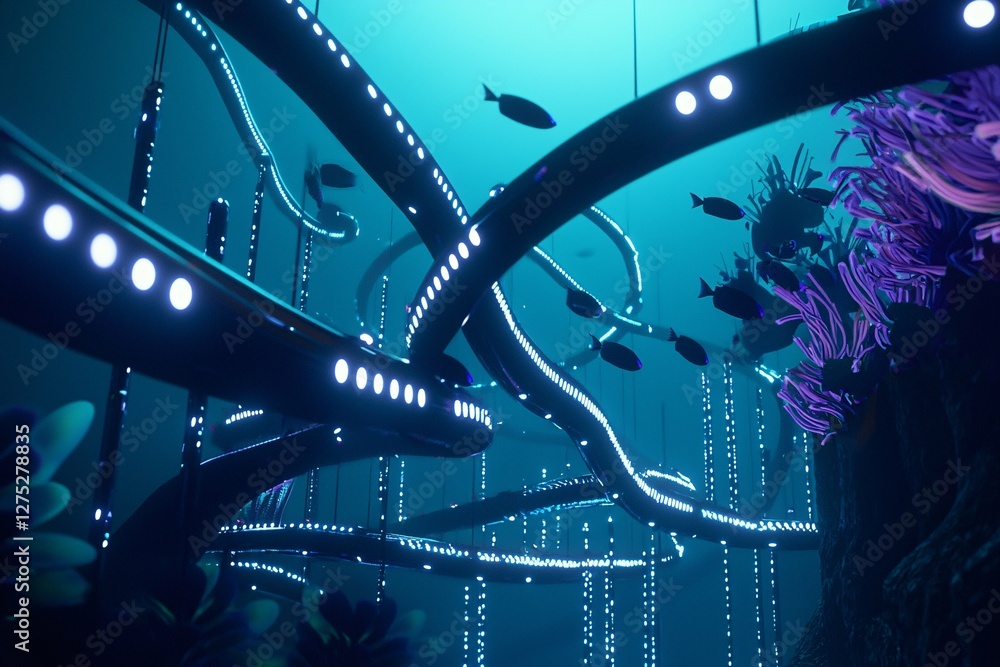 Bioluminescent underwater data centers feature illuminated cables ...