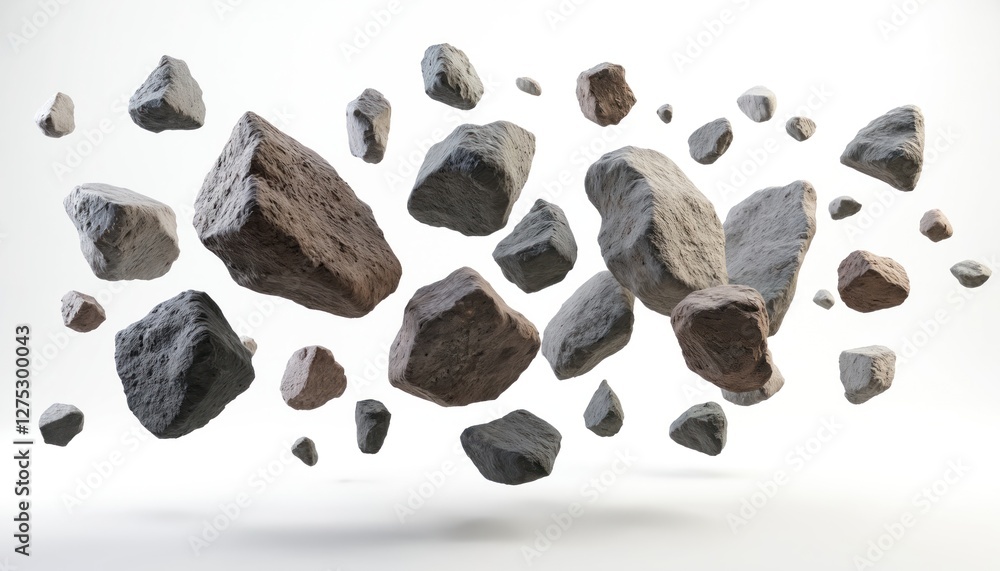 Levitating broken rocks in the air on a transparent background. Debris ...
