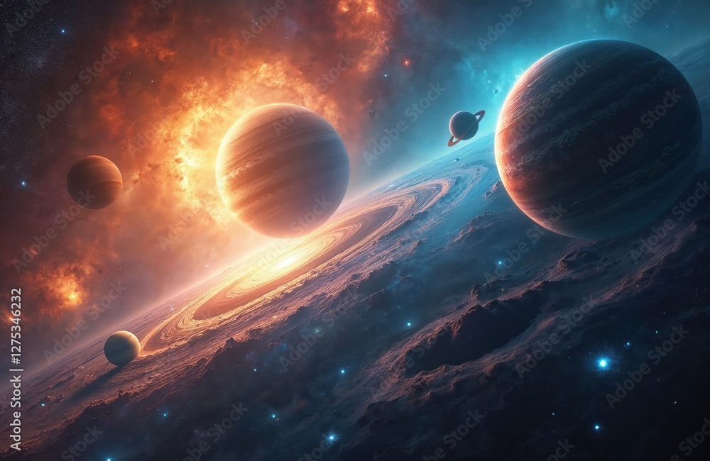 Majestic panorama of solar system outer rim. Planets with vibrant ...