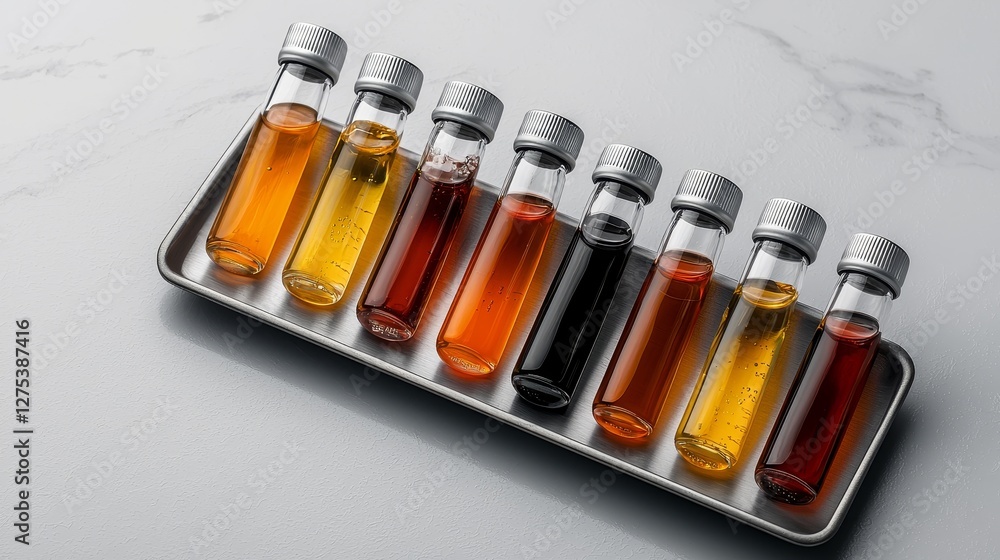 Chemical experiment in laboratory chemistry analysis vials controlled ...