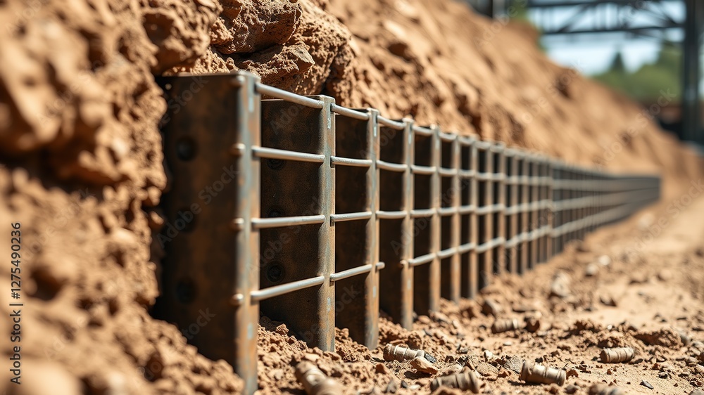 Steel Sheet Pile Retaining Wall - Civil Engineering Structure Stock ...