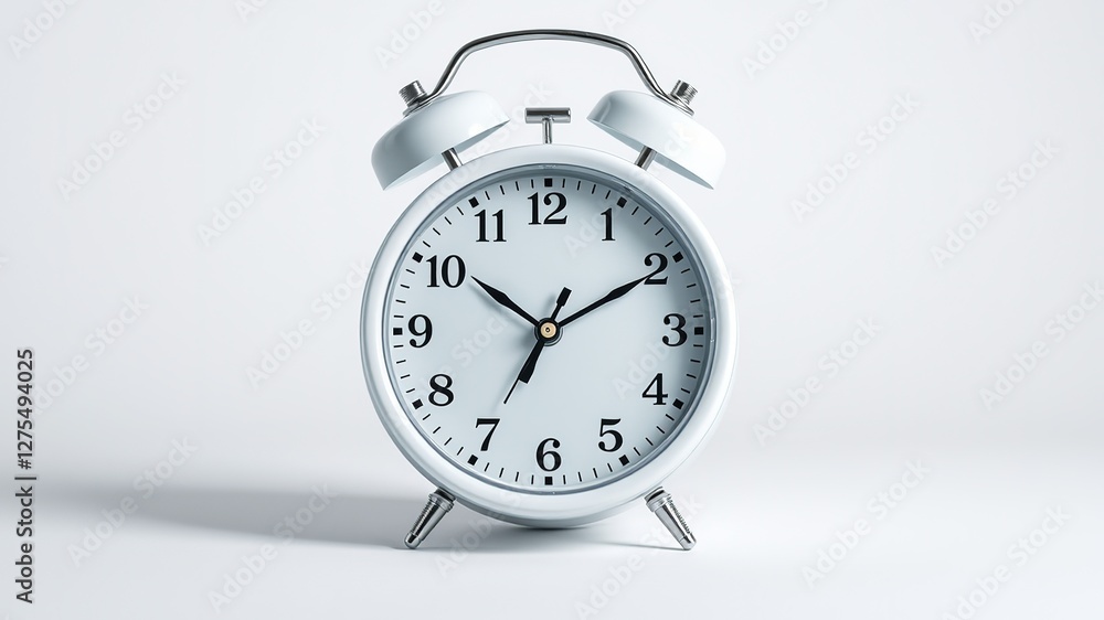 White Alarm Clock 12 O'Clock AI Photo, High-Resolution, Studio Shot ...