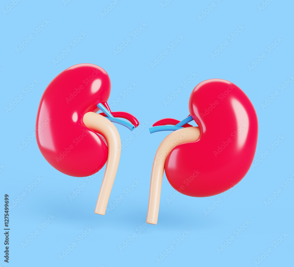 Human kidneys 3d render icon. Internal organs for dialysis and filter ...