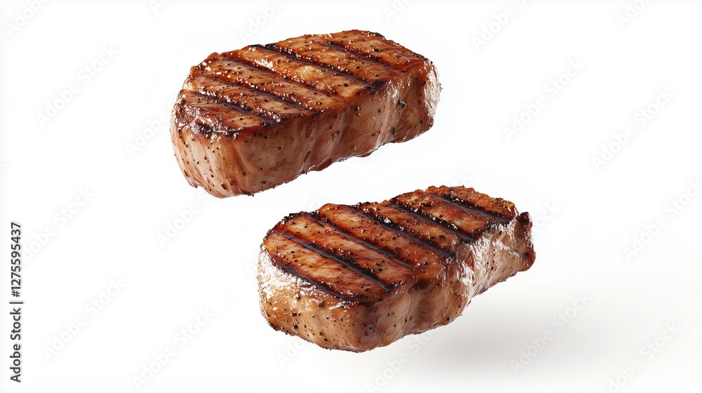 Grilled pork chop steaks with rich texture and seared grill marks ...