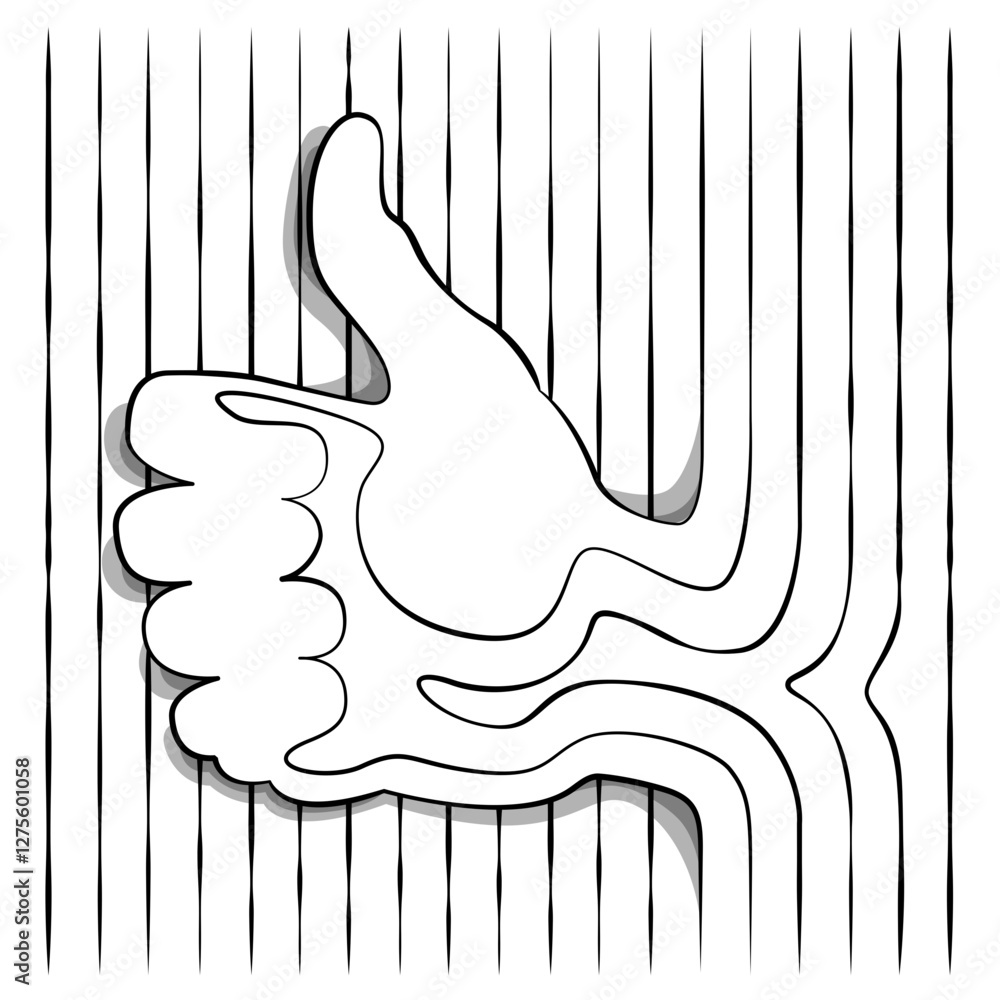 Human hand gesture thumb up silhouette outline of several single lines ...