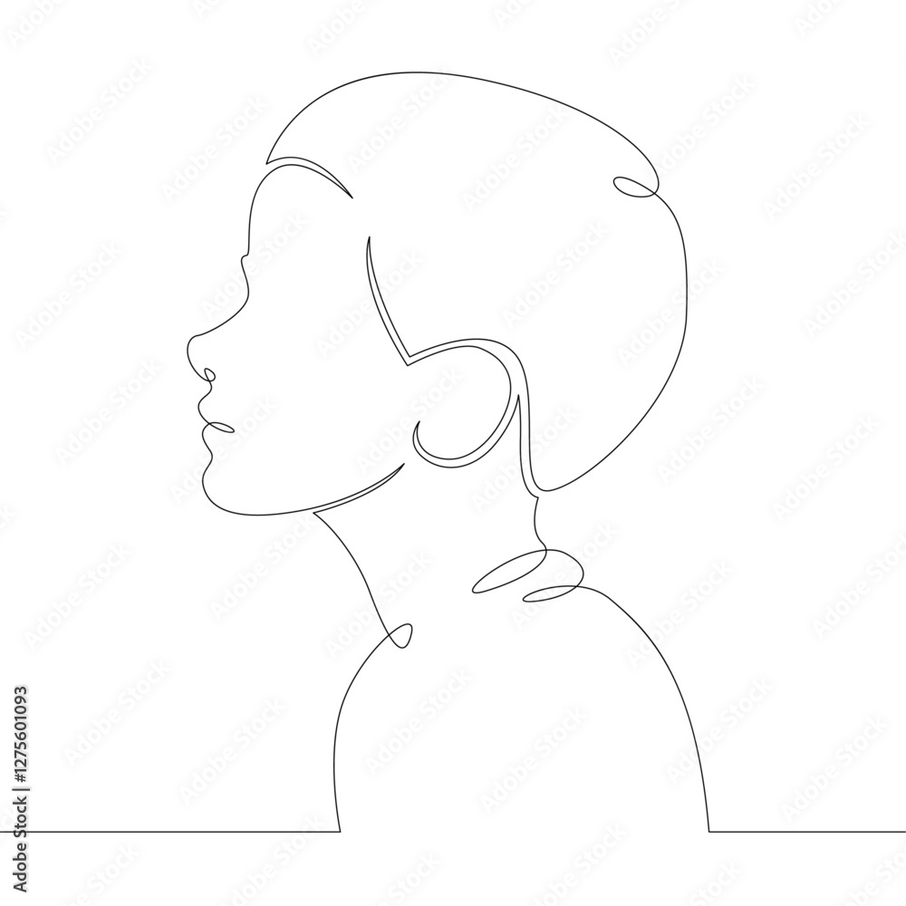 One continuous drawing line logo portrait profile bust child kid side ...