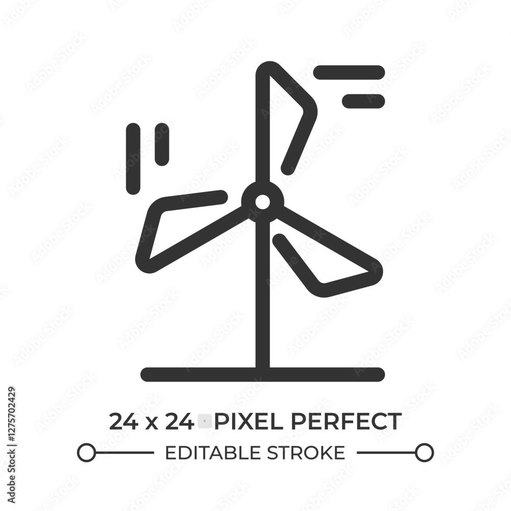 Wind turbine line ui icon. Rotating windmill propeller. Renewable power ...