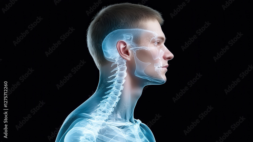 highly detailed X ray image of human profile displays skeletal ...