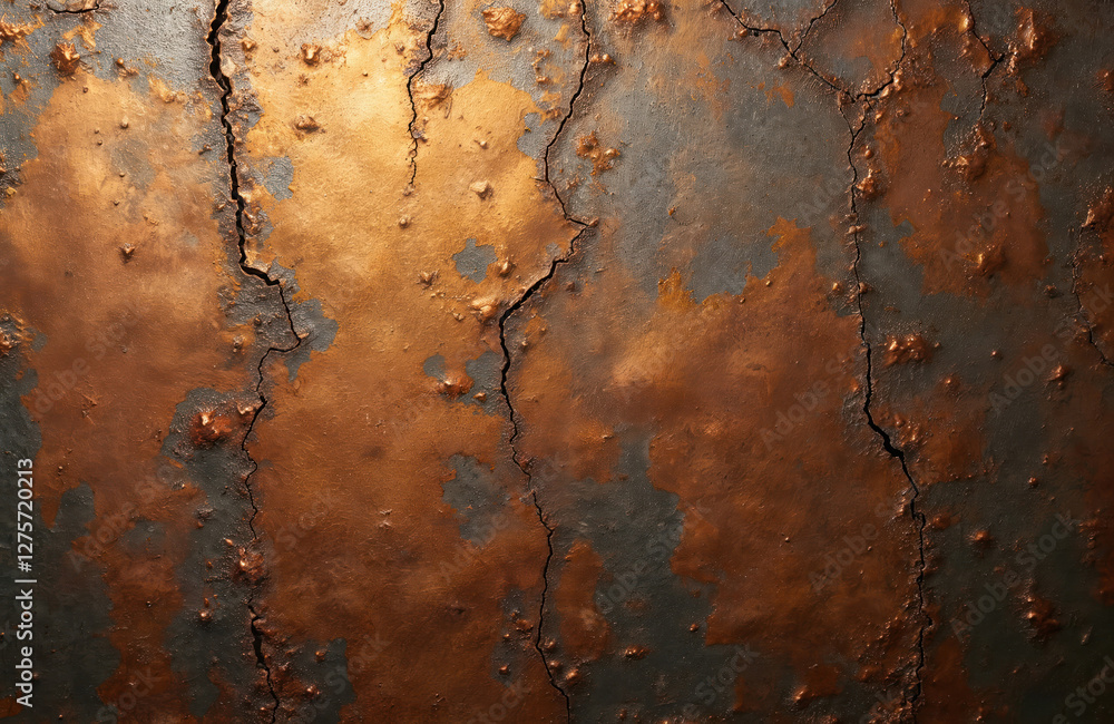 Grunge metal surface with rust and cracks. Old copper bronze texture ...